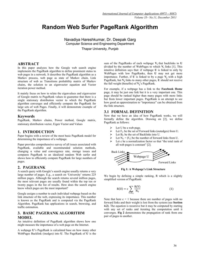 Random web surfer pagerank algorithm | PDF