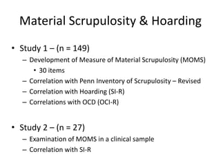 Randy Frost - Research Advances in Hoarding | PPT