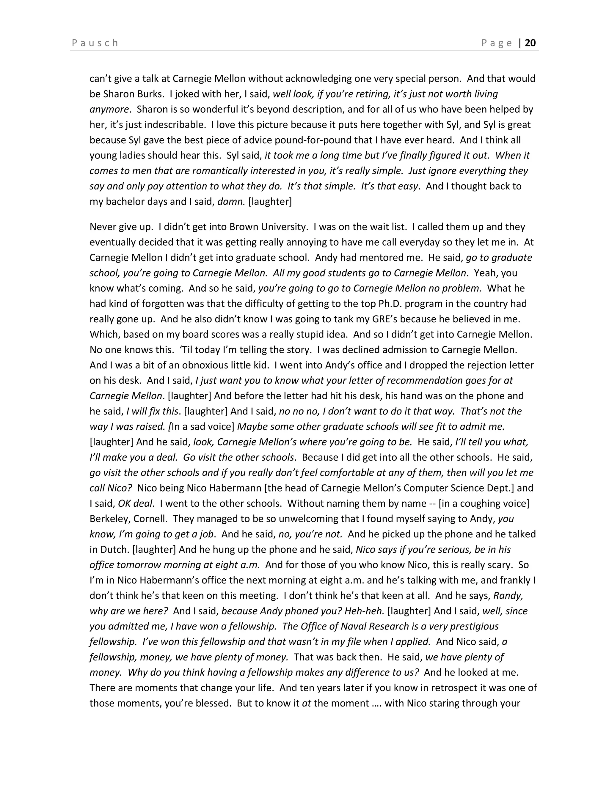 The Last Lecture - Randy Pausch | PDF