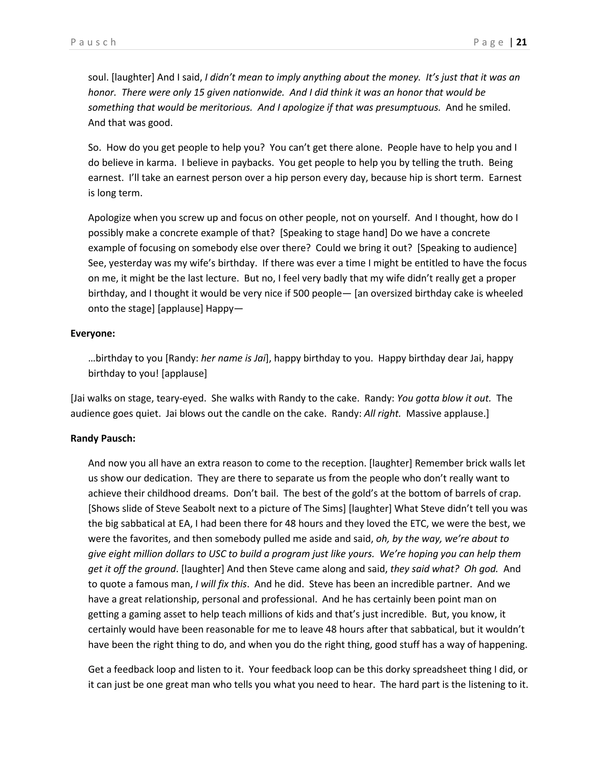 The Last Lecture - Randy Pausch | PDF