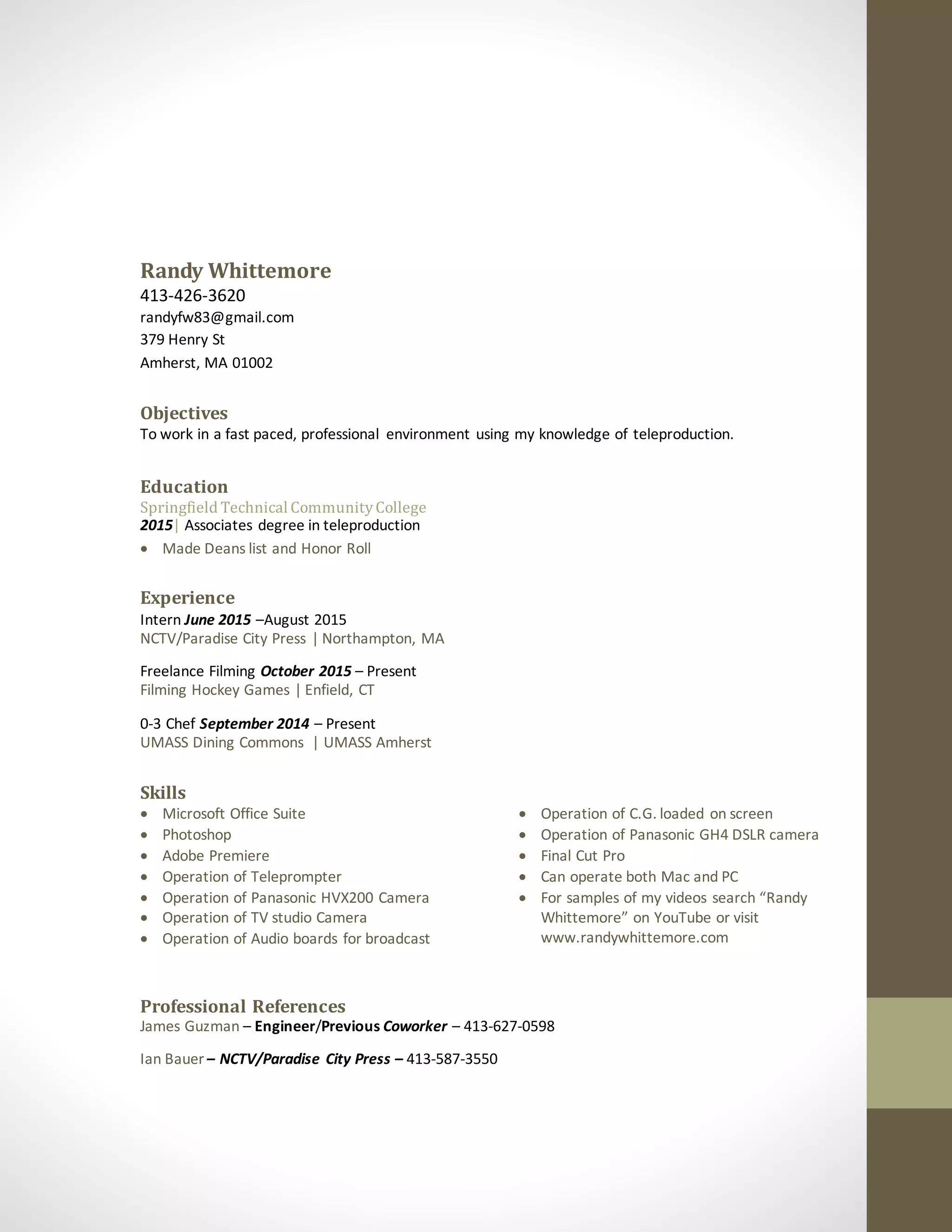 Randy whittemore resume 2015 | PDF