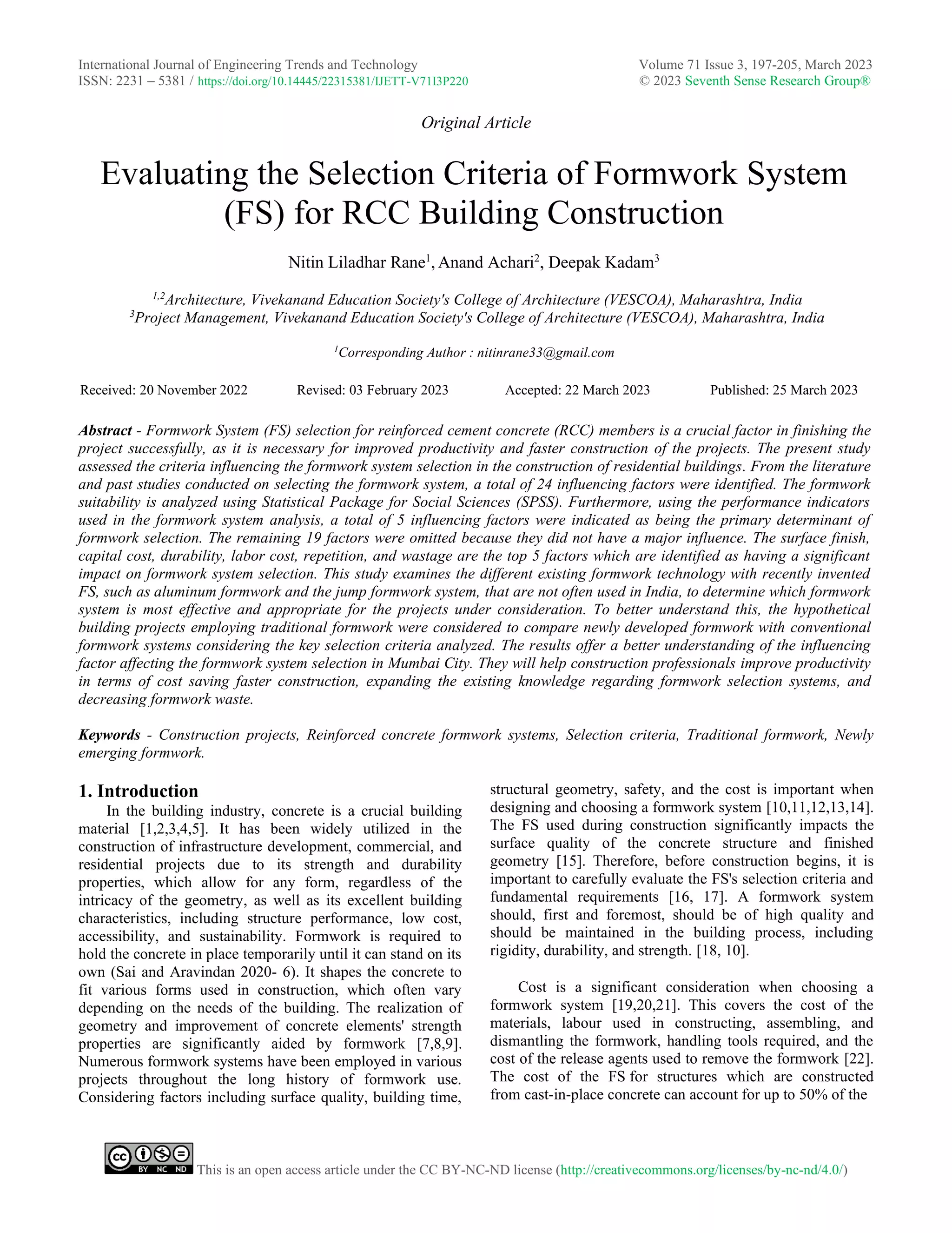 Evaluating the Selection Criteria of Formwork System (FS) for RCC ...