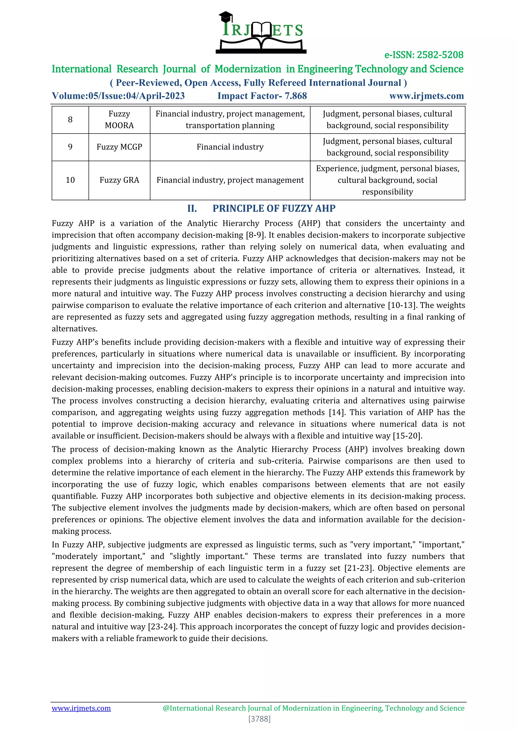 Fuzzy AHP and Fuzzy TOPSIS as an effective and powerful Multi-Criteria Decision-Making (MCDM ...