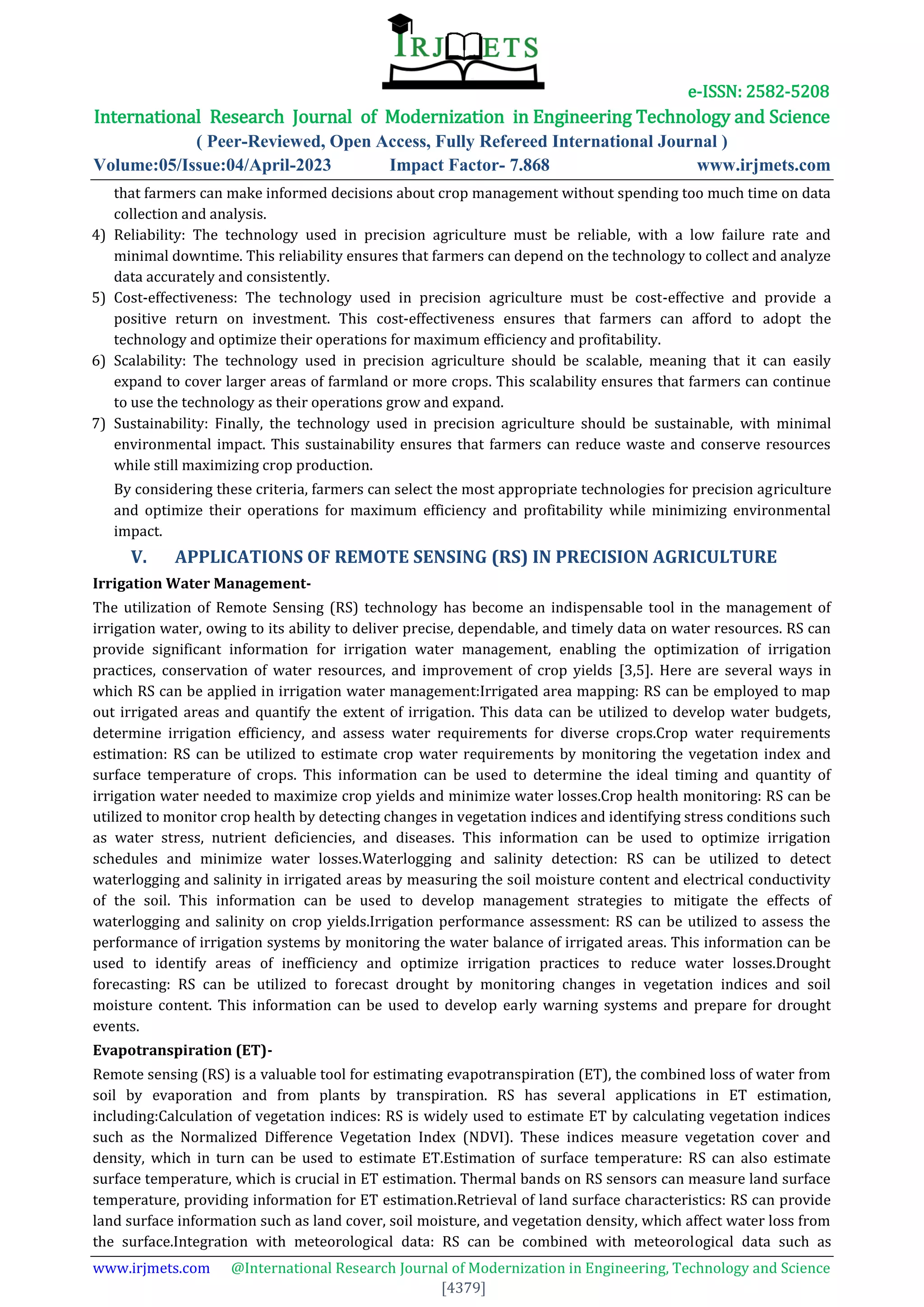 Remote Sensing (RS), UAV/drones, and Machine Learning (ML) as powerful techniques for precision ...