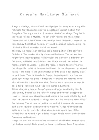 Ranga's marriage class 11 CBSE | PDF