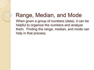 Range, median, and mode | PPT