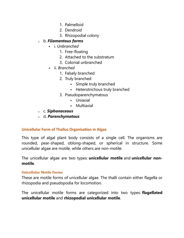 Range of Thallus Structure in Algae Full pdf | PDF | Biological ...
