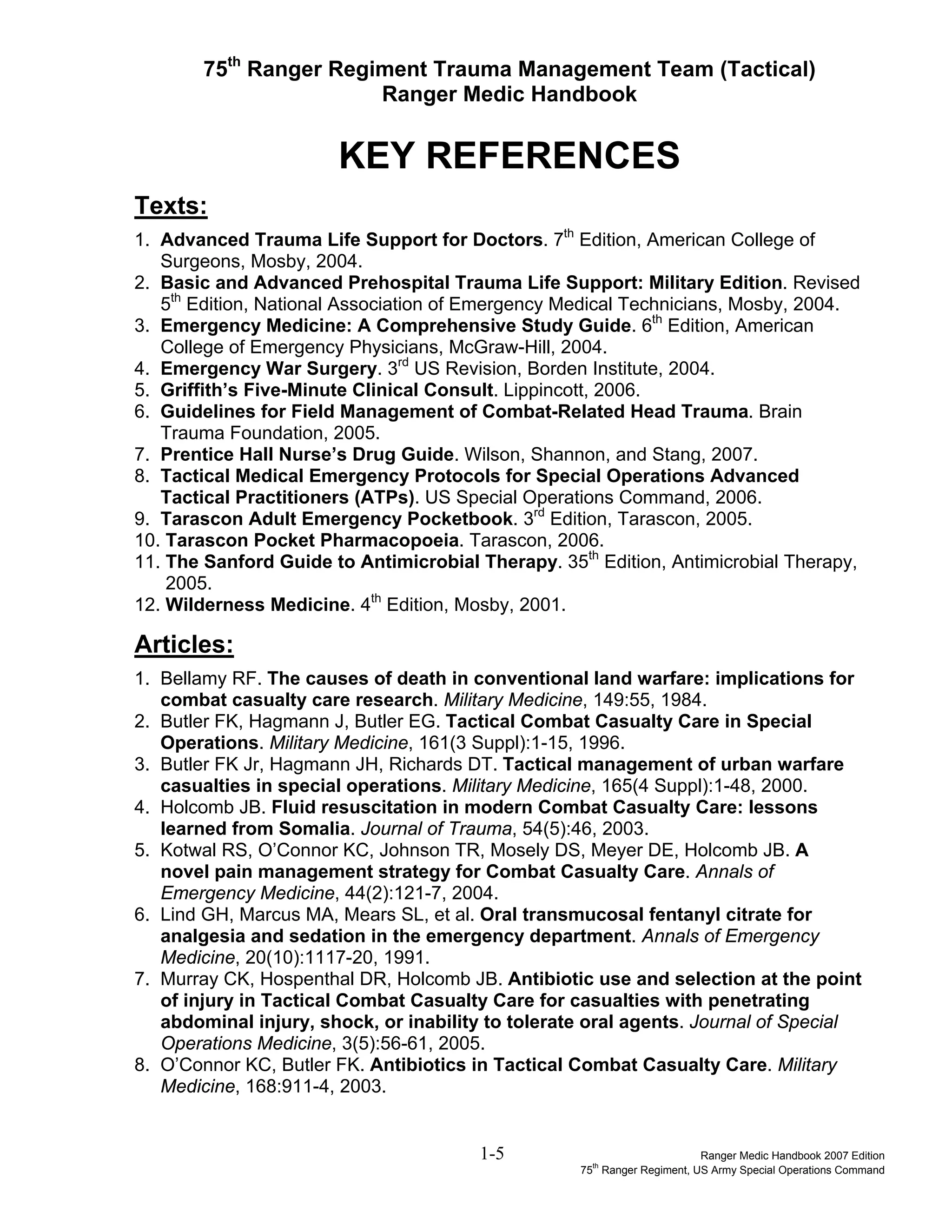 Ranger Medic Handbook 2007 - 75th Ranger Regiment Trauma Management ...