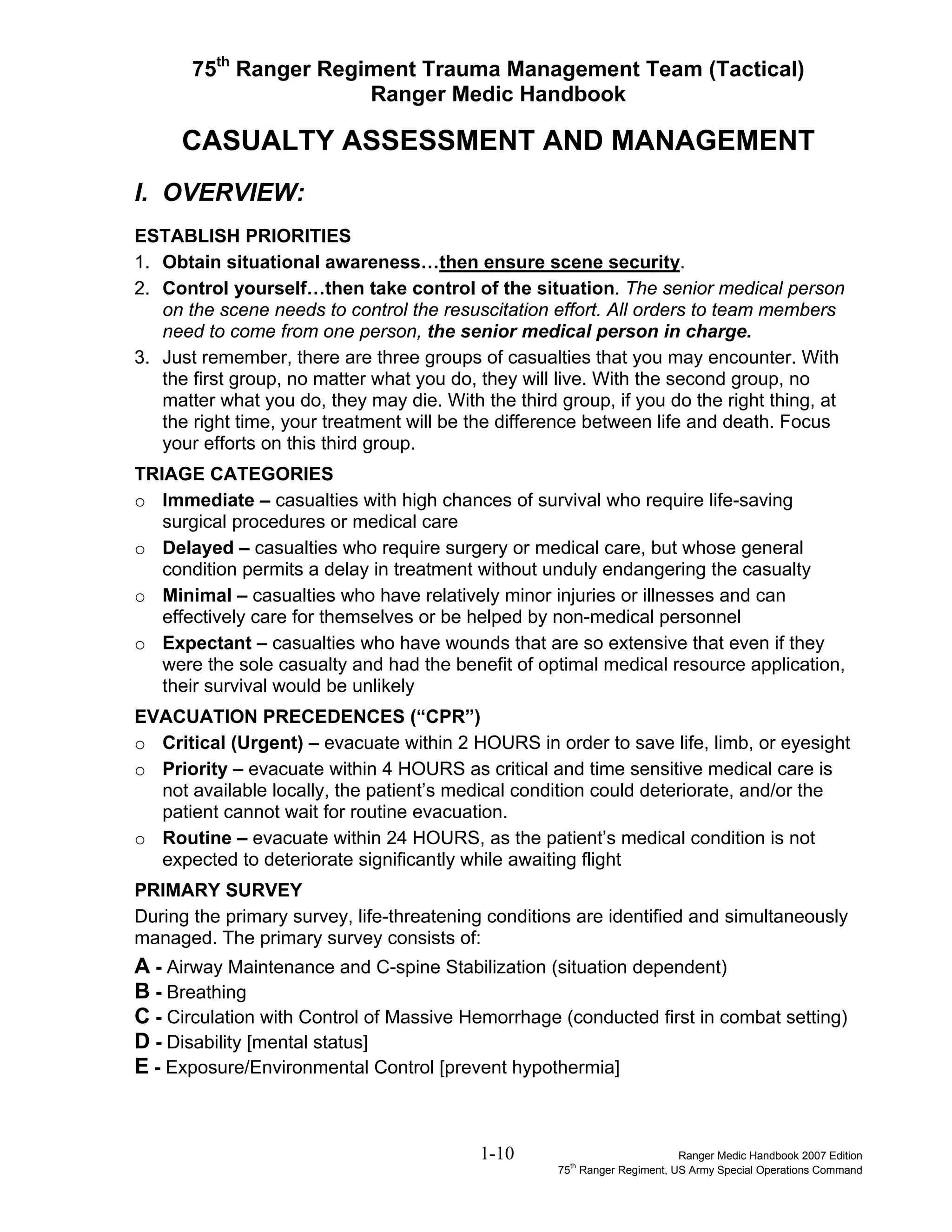 Ranger Medic Handbook 2007 - 75th Ranger Regiment Trauma Management ...