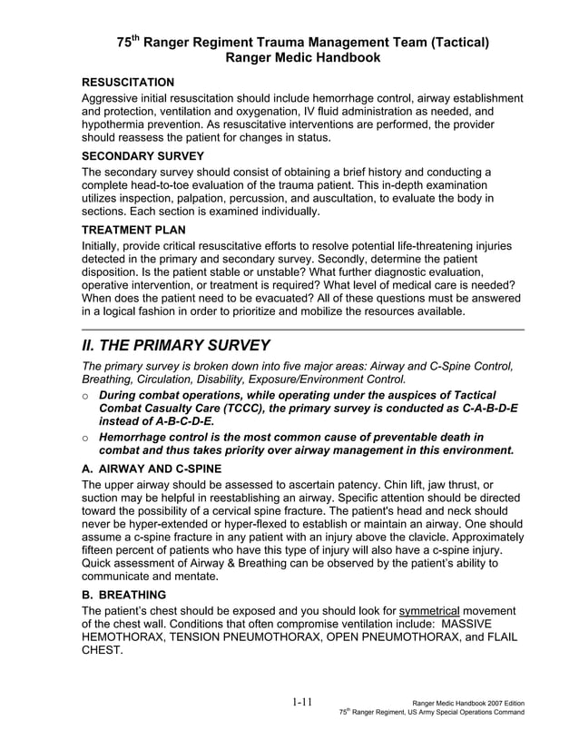 Ranger Medic Handbook 2007 - 75th Ranger Regiment Trauma Management ...
