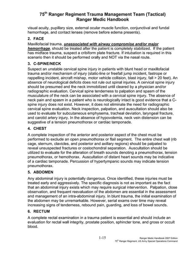 Ranger Medic Handbook 2007 - 75th Ranger Regiment Trauma Management ...