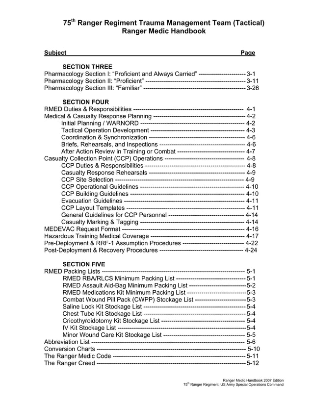 Ranger Medic Handbook 2007 - 75th Ranger Regiment Trauma Management ...