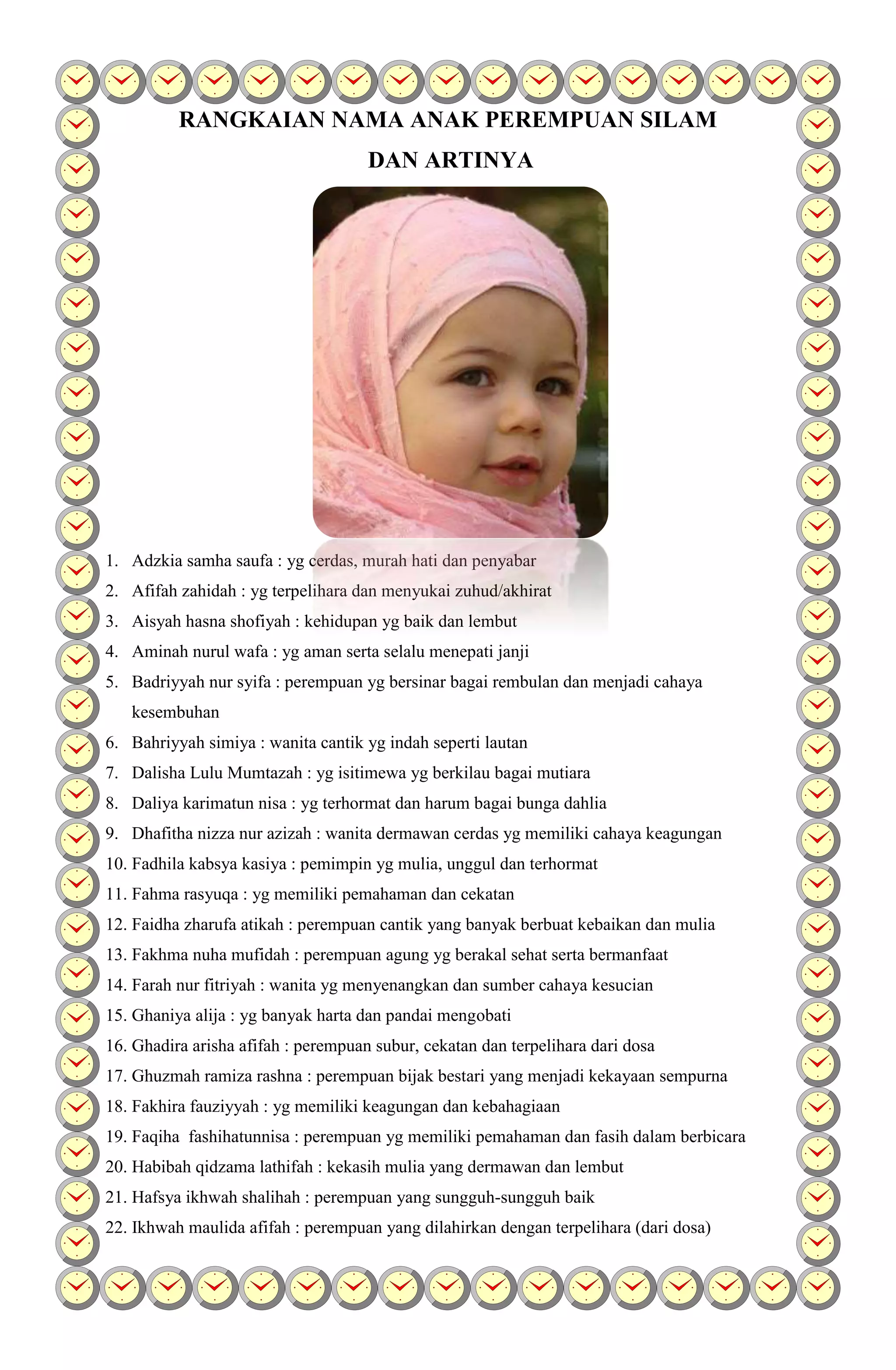 RANGKAIAN NAMA ANAK PEREMPUAN DAN LAKI-LAKI ISLAM DAN ARTINYA | DOCX