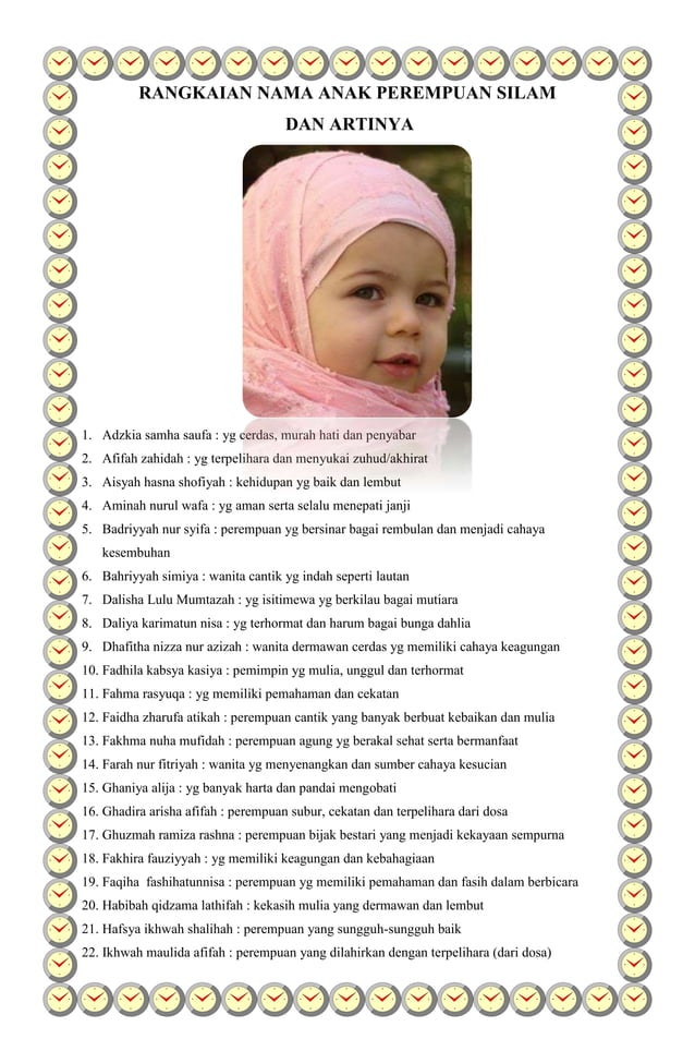 RANGKAIAN NAMA ANAK PEREMPUAN DAN LAKI-LAKI ISLAM DAN ARTINYA | DOCX