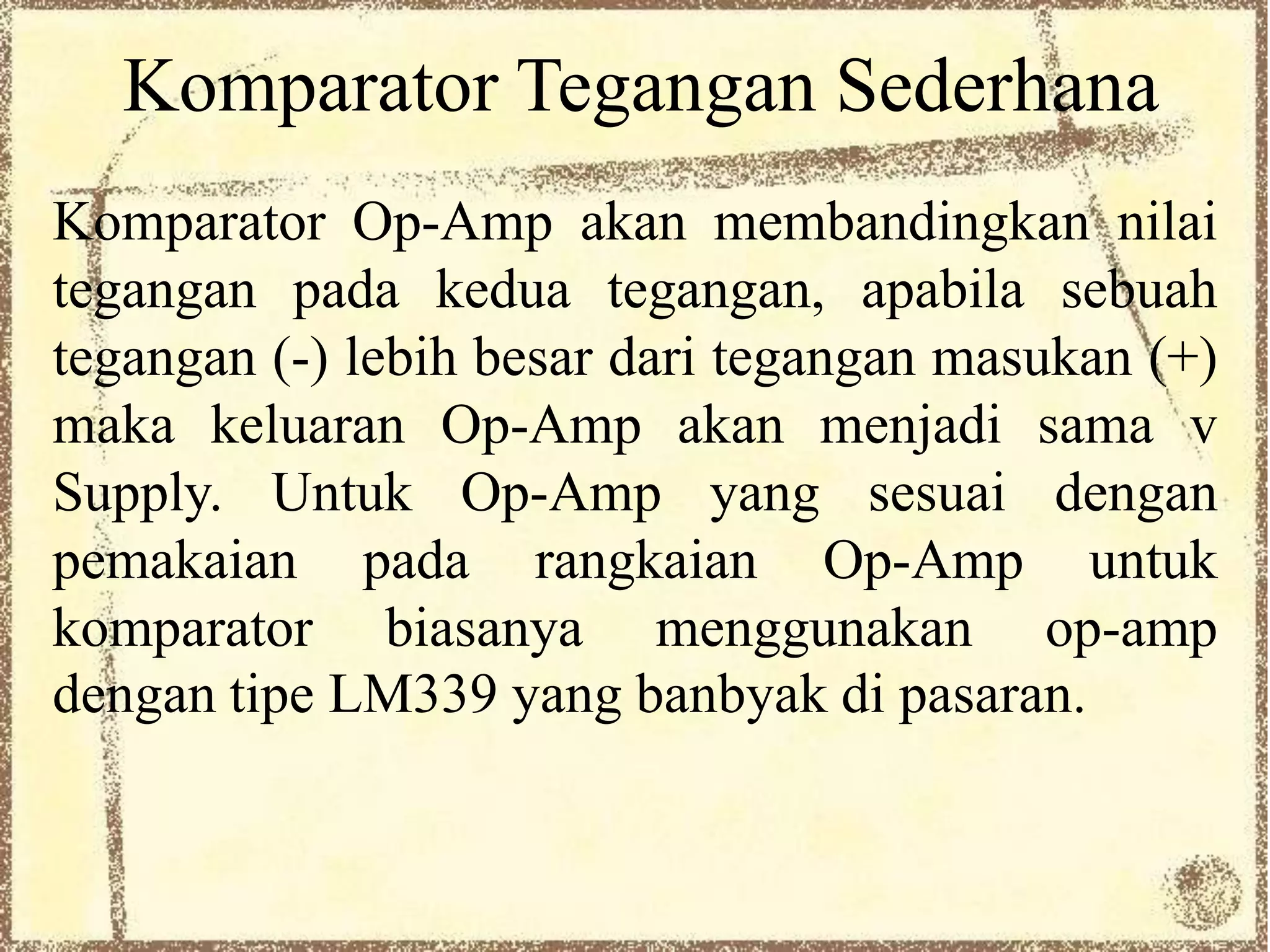 Rangkaian Pembanding Rangkaian Komparator Comparator Pptx