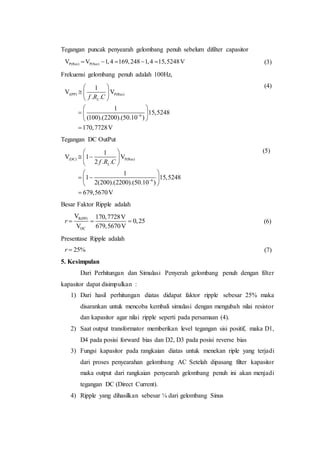 Rangkaian penyearah gelombang penuh dengan kapasitor sebagai filter | DOCX
