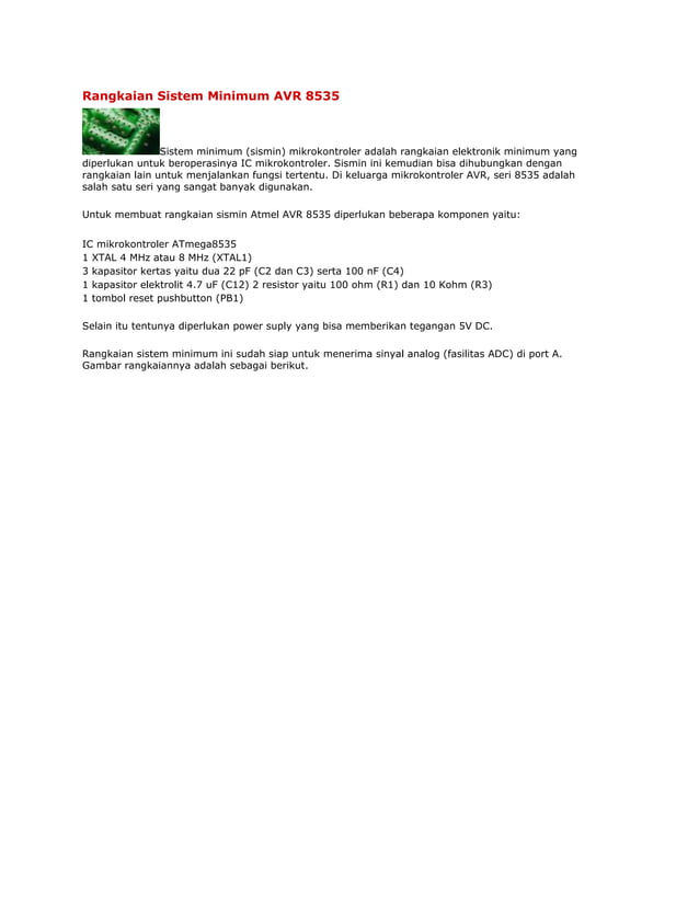 Rangkaian sistem minimum avr 8535 | DOCX