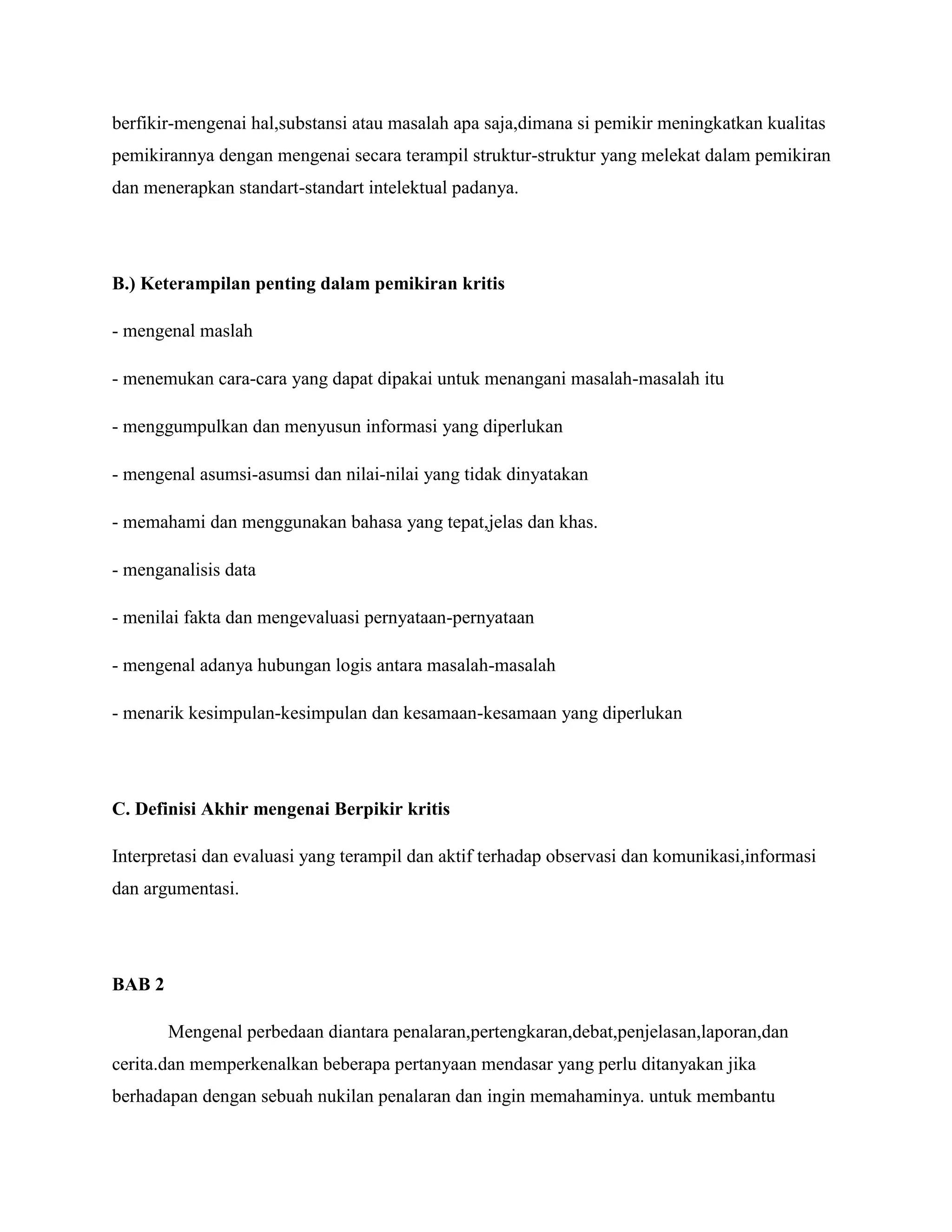 Rangkuman berpikir kritis | PDF