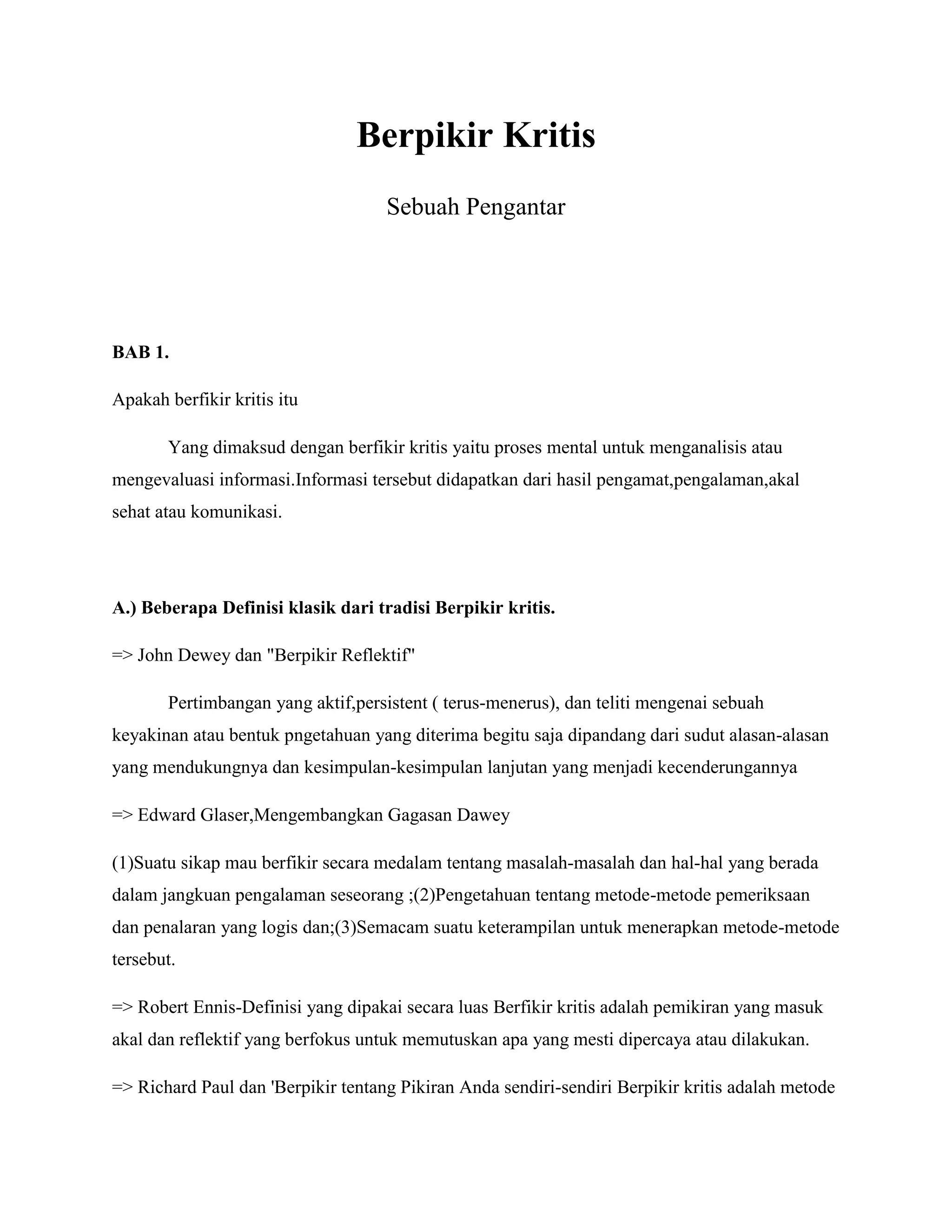 Rangkuman berpikir kritis | PDF