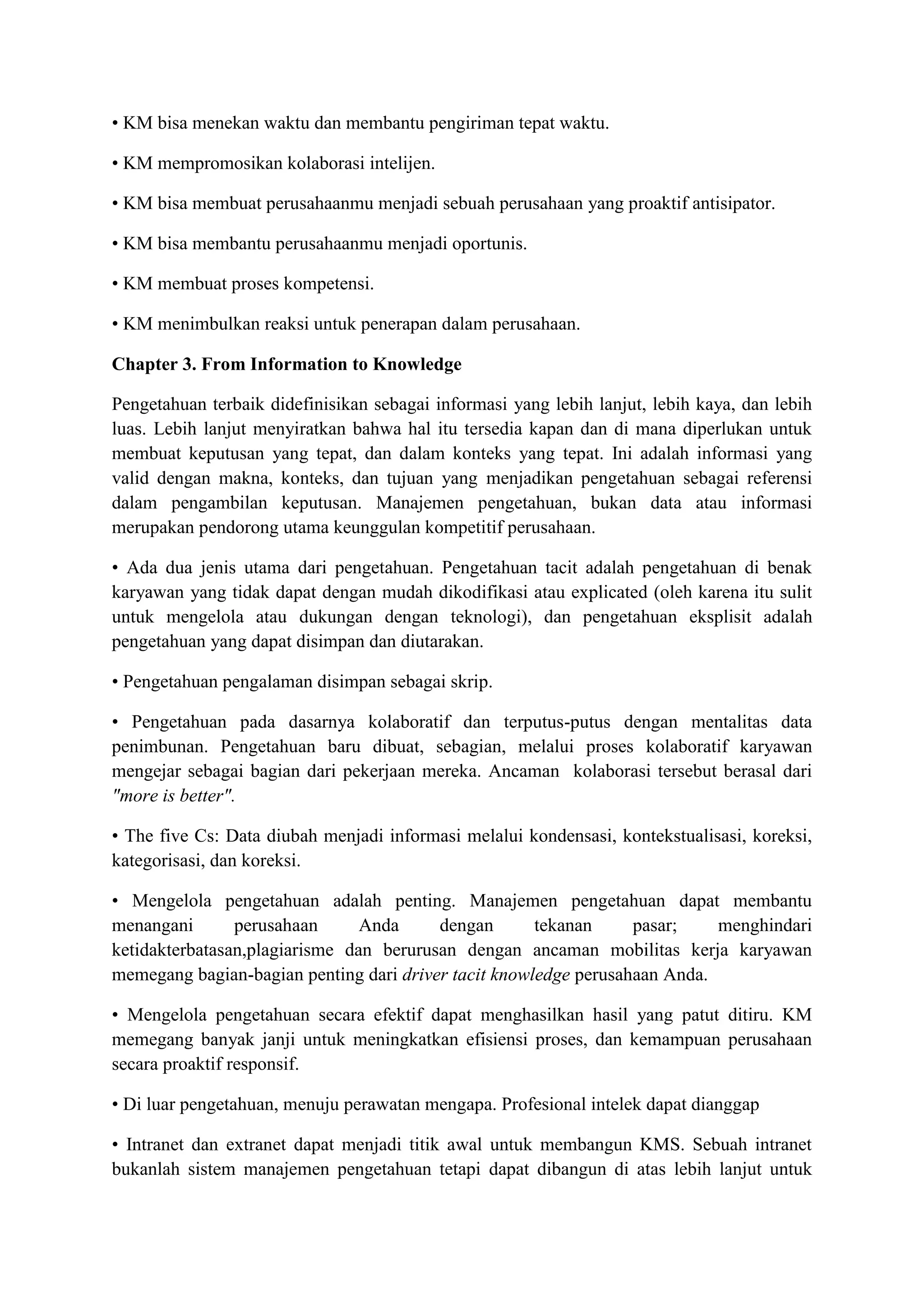 Rangkuman buku knowledge management by Amrit Tiwana | DOCX