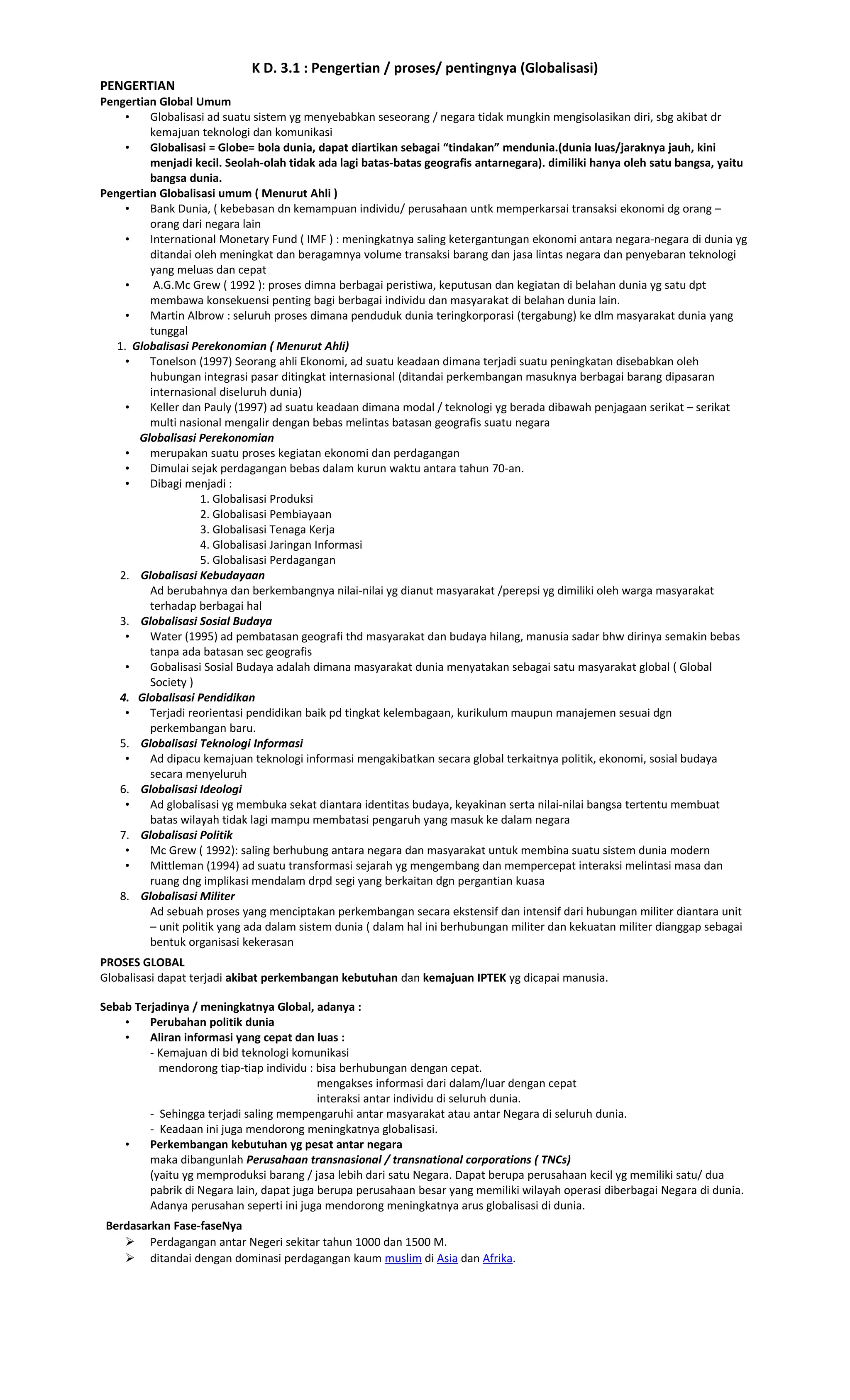 Rangkuman globalisasi kelas 9 smp | DOC