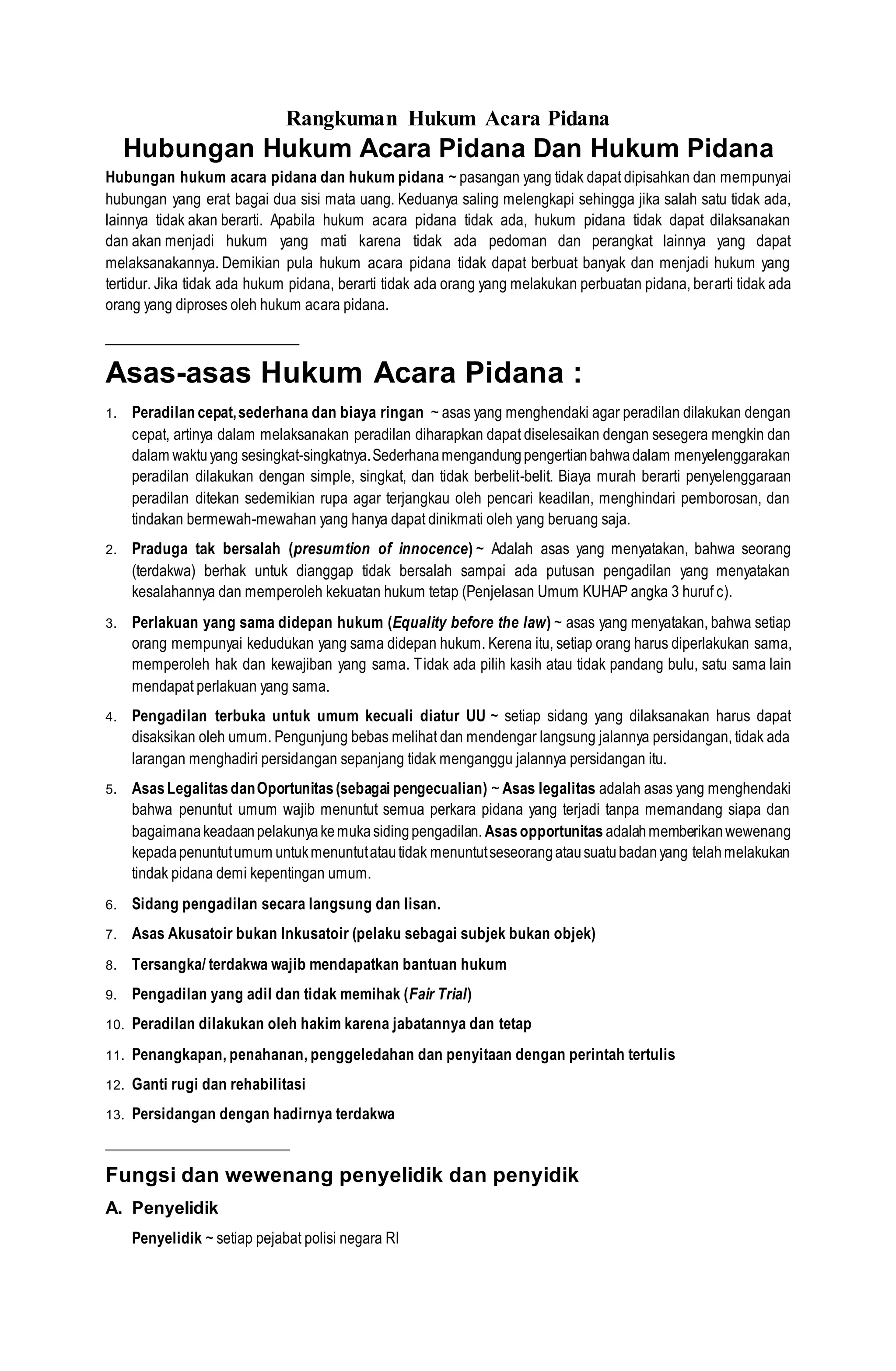 Rangkuman hukum acara pidana & perdata | PDF