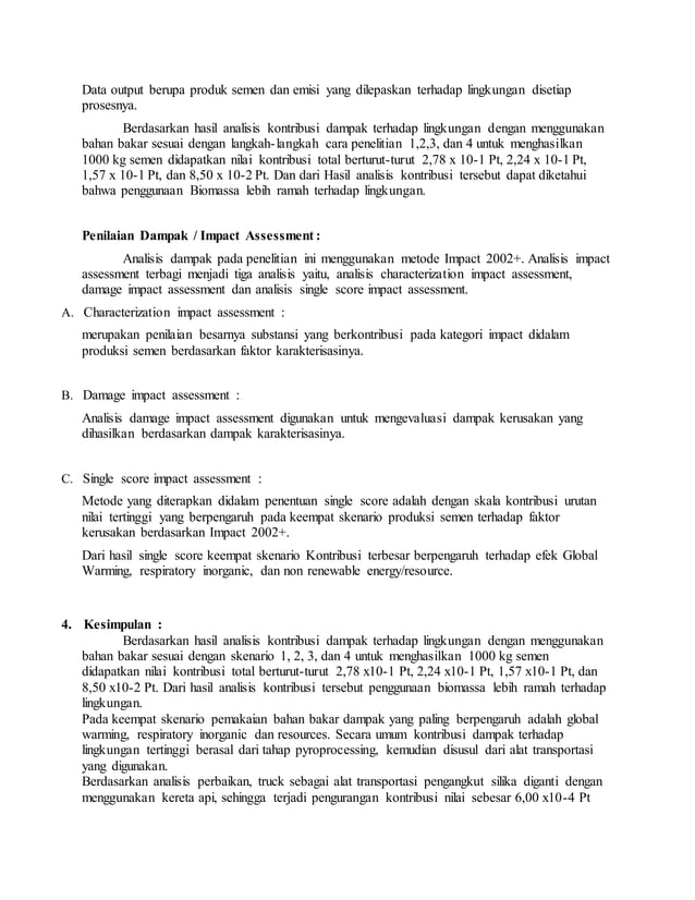 Rangkuman jurnal lca pabrik semen pt | DOCX