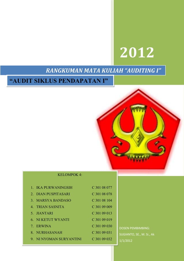 Rangkuman mata kuliah auditing i (audit siklus pendapatan i) jiantari kel. 4 | DOCX