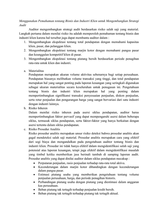 Rangkuman mata kuliah auditing i (audit siklus pendapatan i) jiantari kel. 4 | DOCX