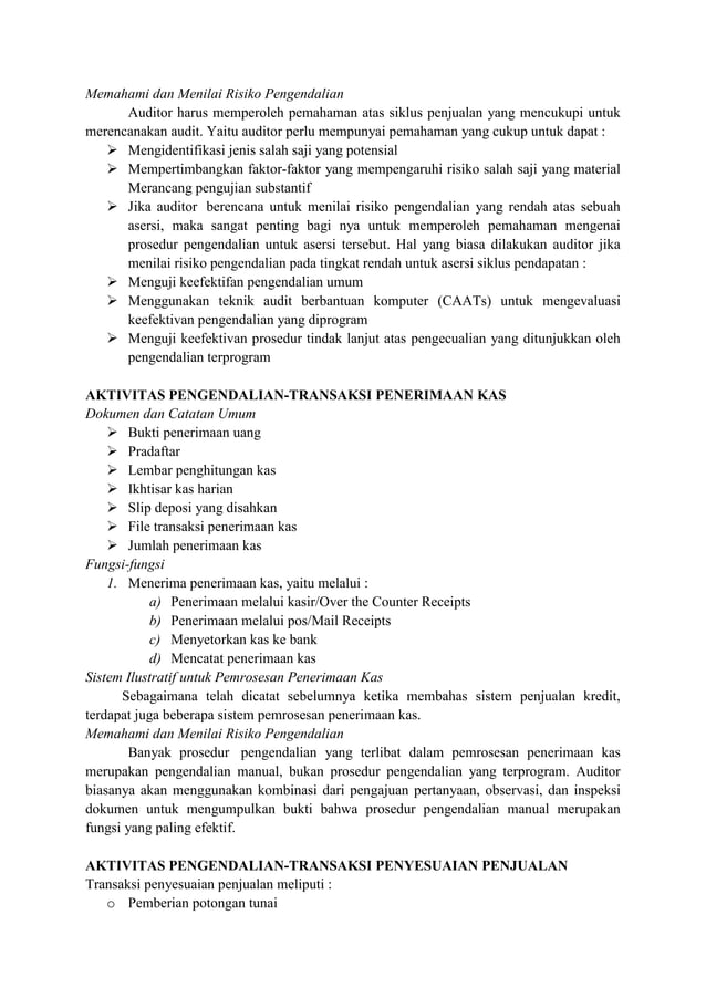 Rangkuman mata kuliah auditing i (audit siklus pendapatan i) jiantari kel. 4 | DOCX