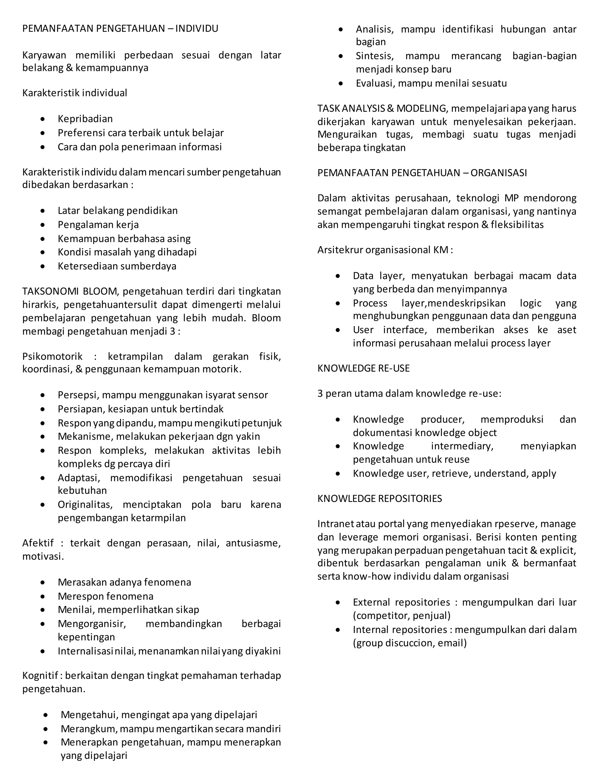 Rangkuman materi sebelum uts knowledge management | DOCX