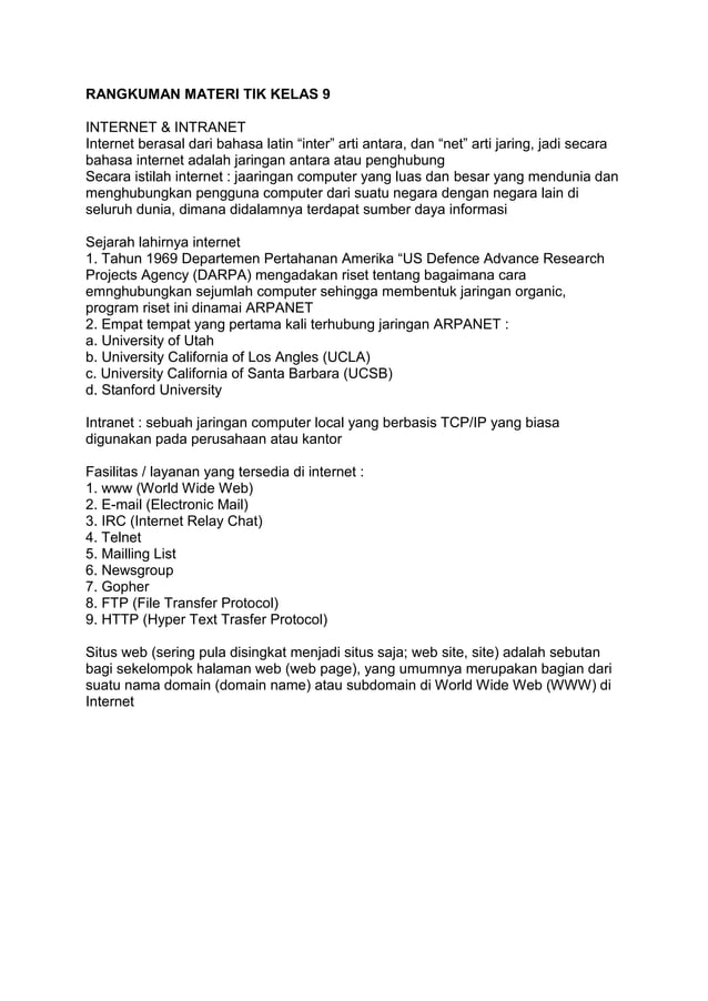 Rangkuman materi tik kelas 9 | DOCX