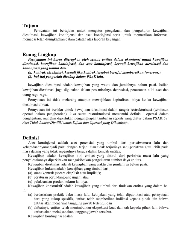 review PSAK 57 Kewajiban Diestimasi, Kewajiban Kontijensi, dan Aktiva ...
