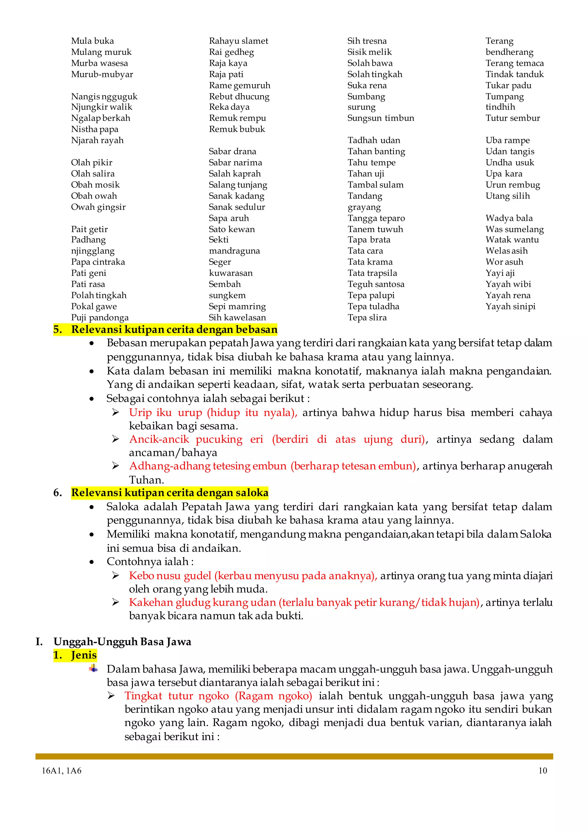 Rangkuman Materi Bahasa Jawa SMA Tahun 2020 | DOCX