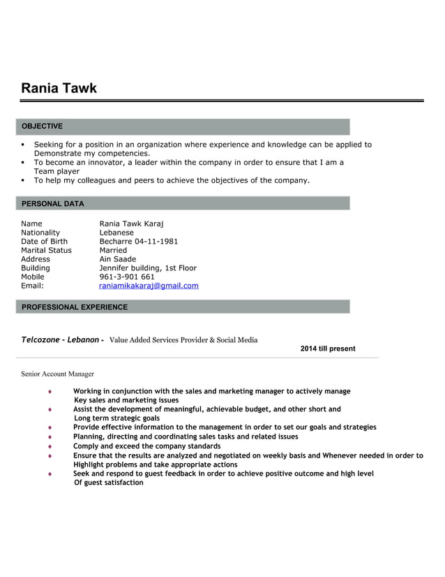 Rania tawk cv. | PDF