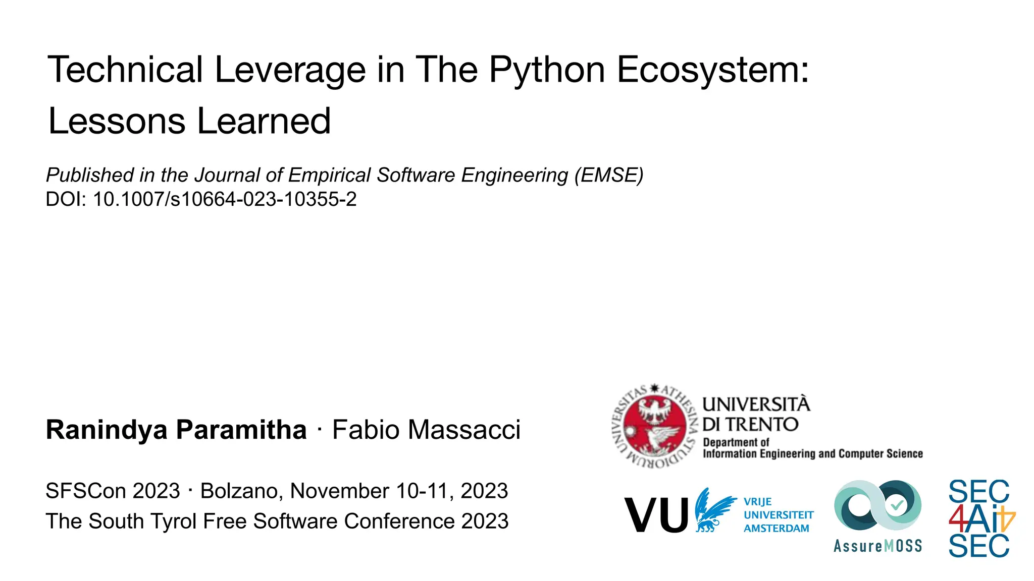 SFSCON23 - Ranindya Paramitha - Technical leverage analysis in the ...