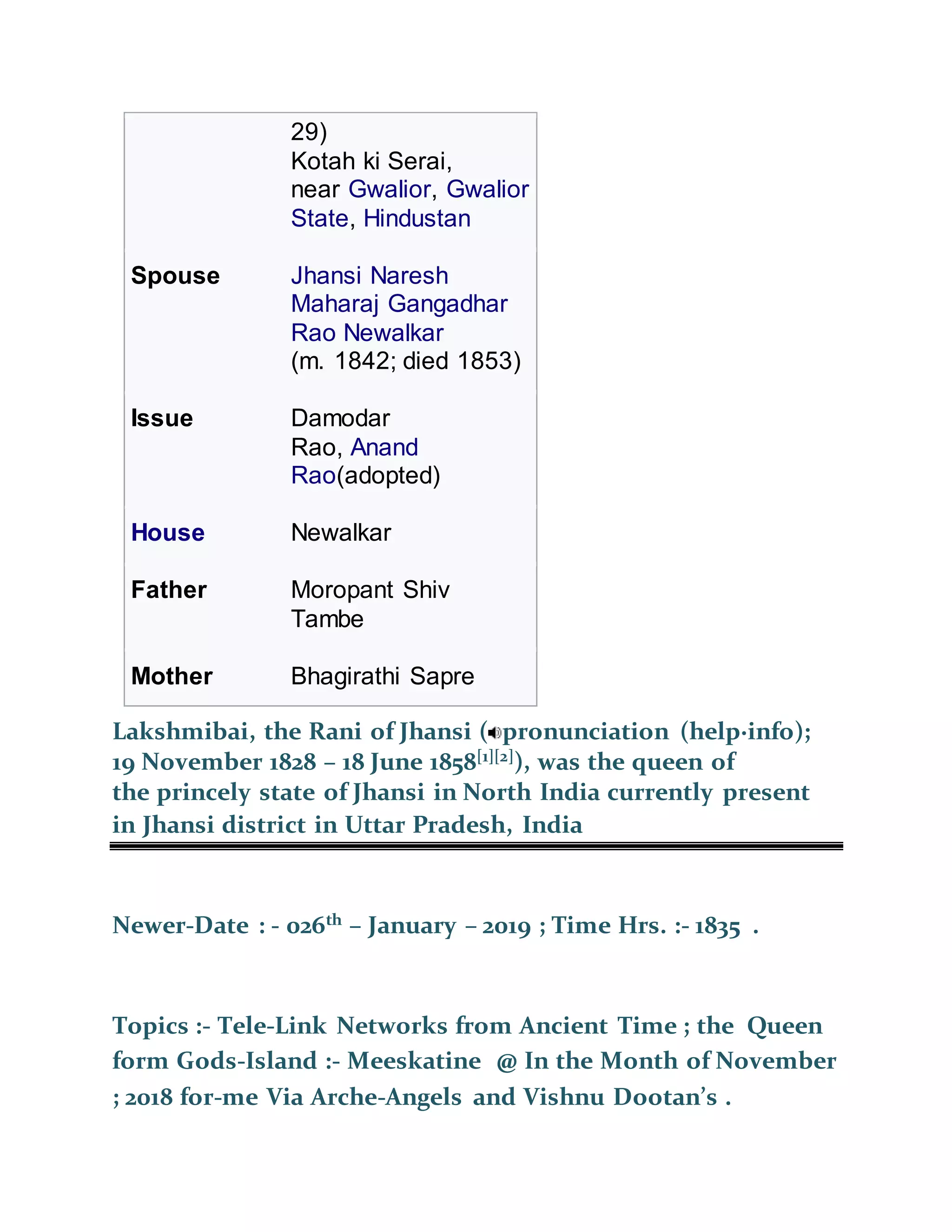 Rani of jhansi the queen. | DOCX | Hinduism | Religion & Spirituality