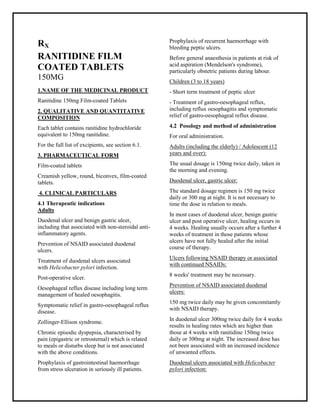 Ranitidine 150mg film coated tablets smpc- taj pharmaceuticals | PDF ...