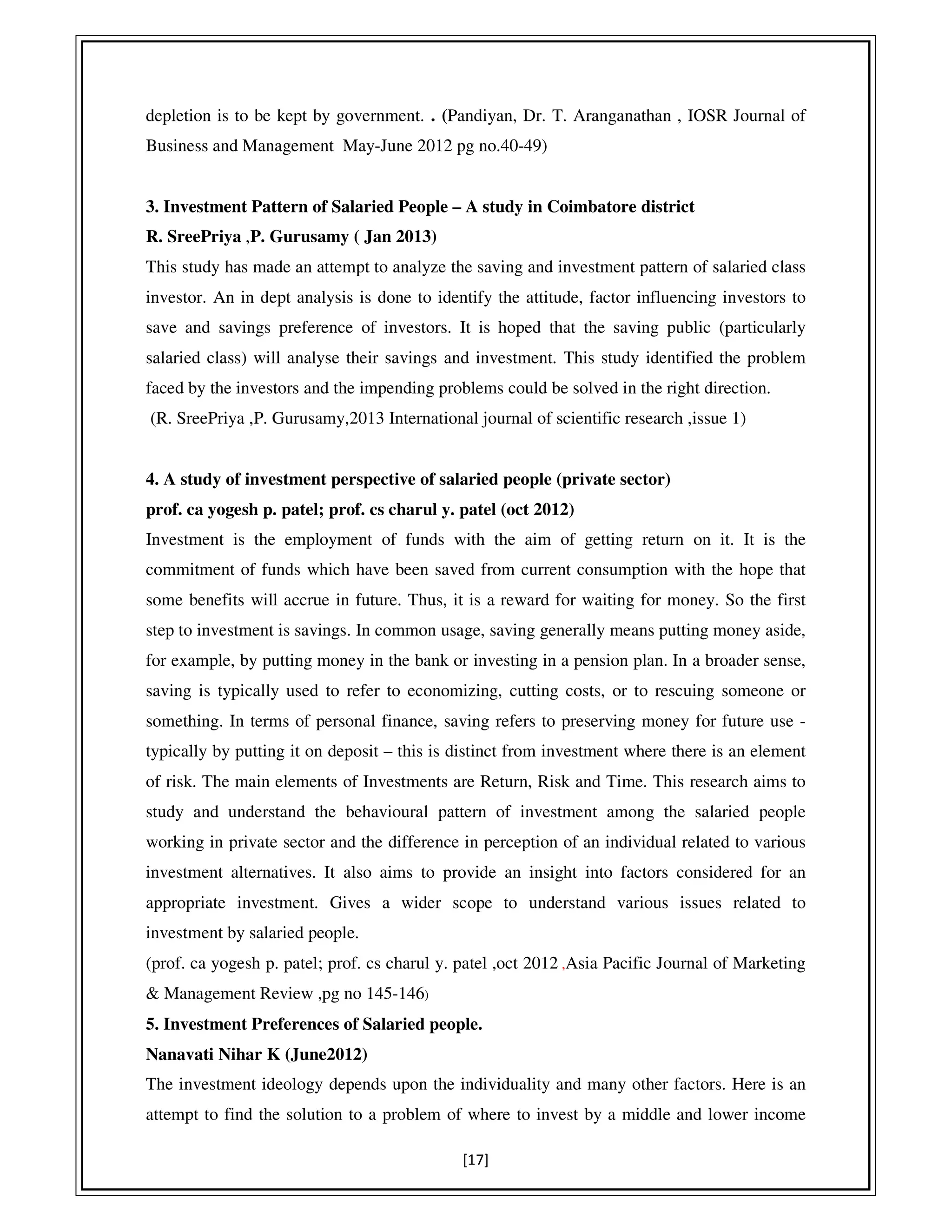 INVESTMENT PATTERN OF SALARIED INDIVIDUALS | PDF