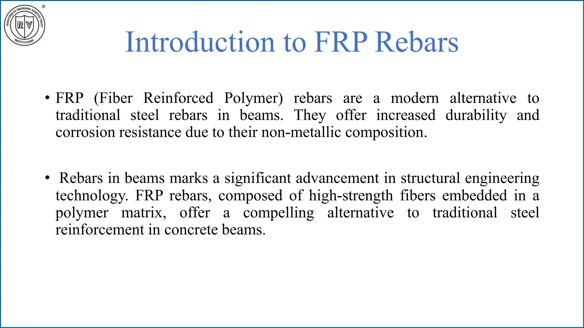 ppt presentation on use of FRP rebars in beams | PPTX