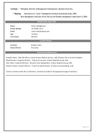 Ranjit cv healthcare hr | DOC