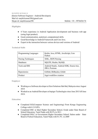 Ranjithkumar R [RESUME] | PDF