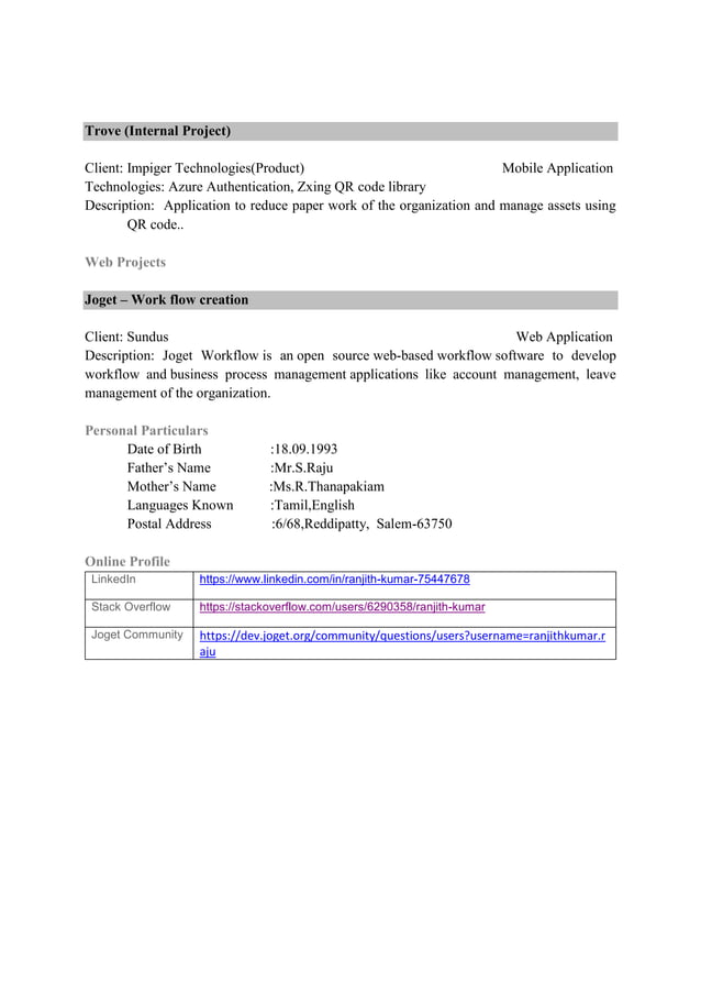 Ranjithkumar R [RESUME] | PDF