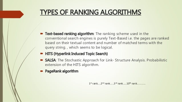 Ranking algorithms Ranking algorithms