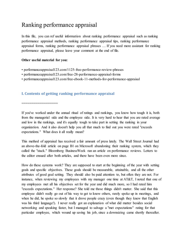 Ranking performance appraisal | PDF