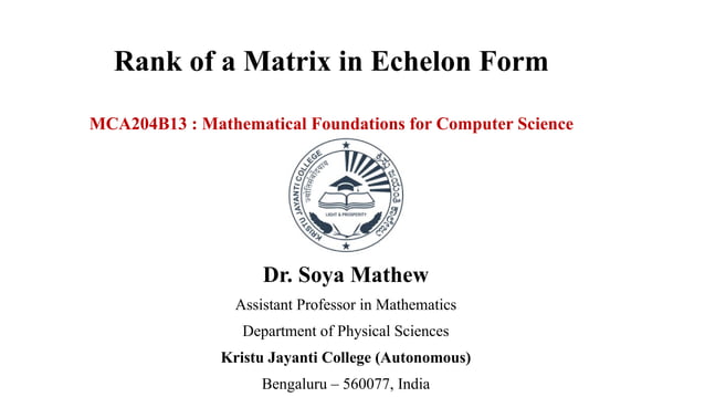 Rank of a Matrix in Echelon Form with an example.pptx