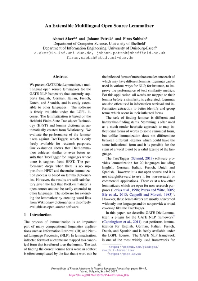 An Extensible Multilingual Open Source Lemmatizer | PDF