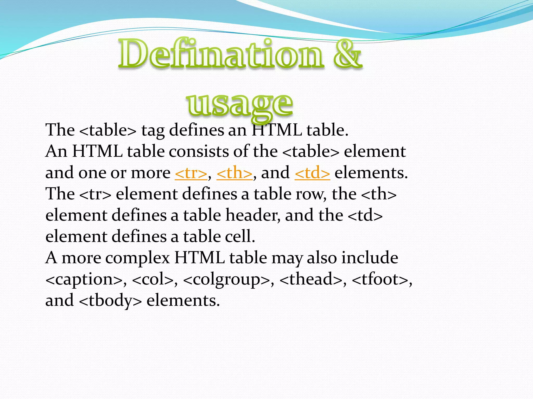 Html Table | PPTX