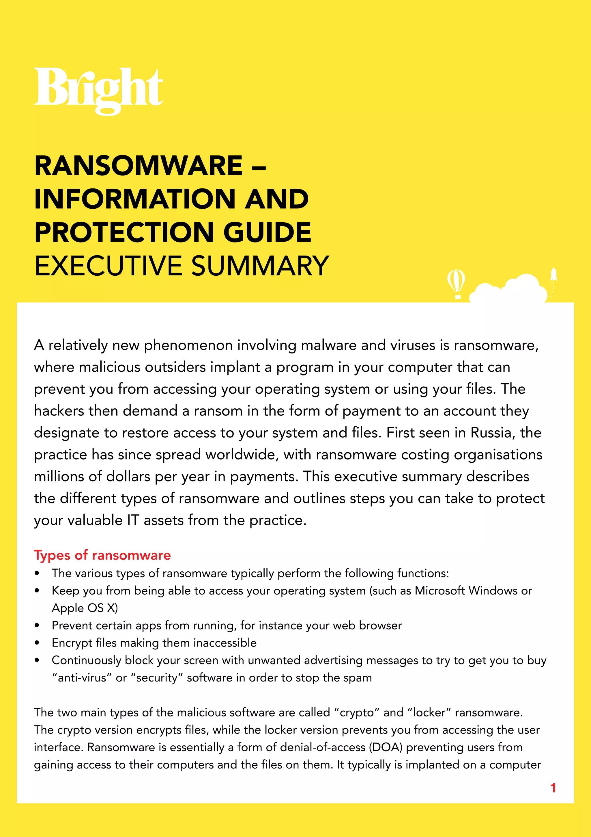 Ransomware - Information And Protection Guide - Executive Summary | PDF