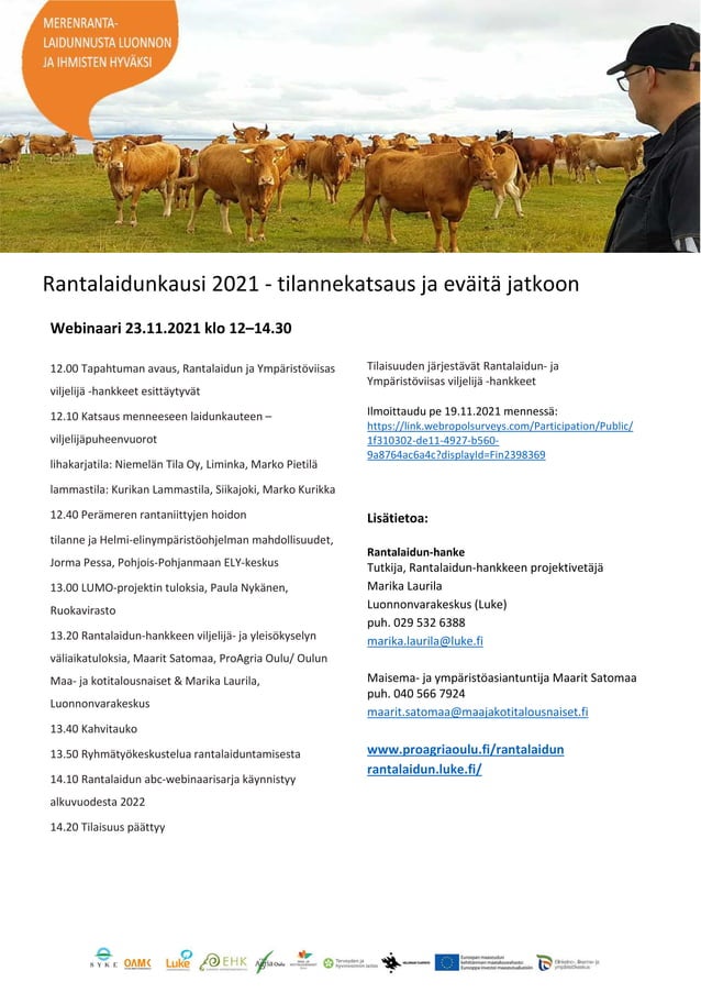 Rantalaidunkausi 2021 - tilannekatsaus ja eväitä jatkoon, ohjelma | PDF